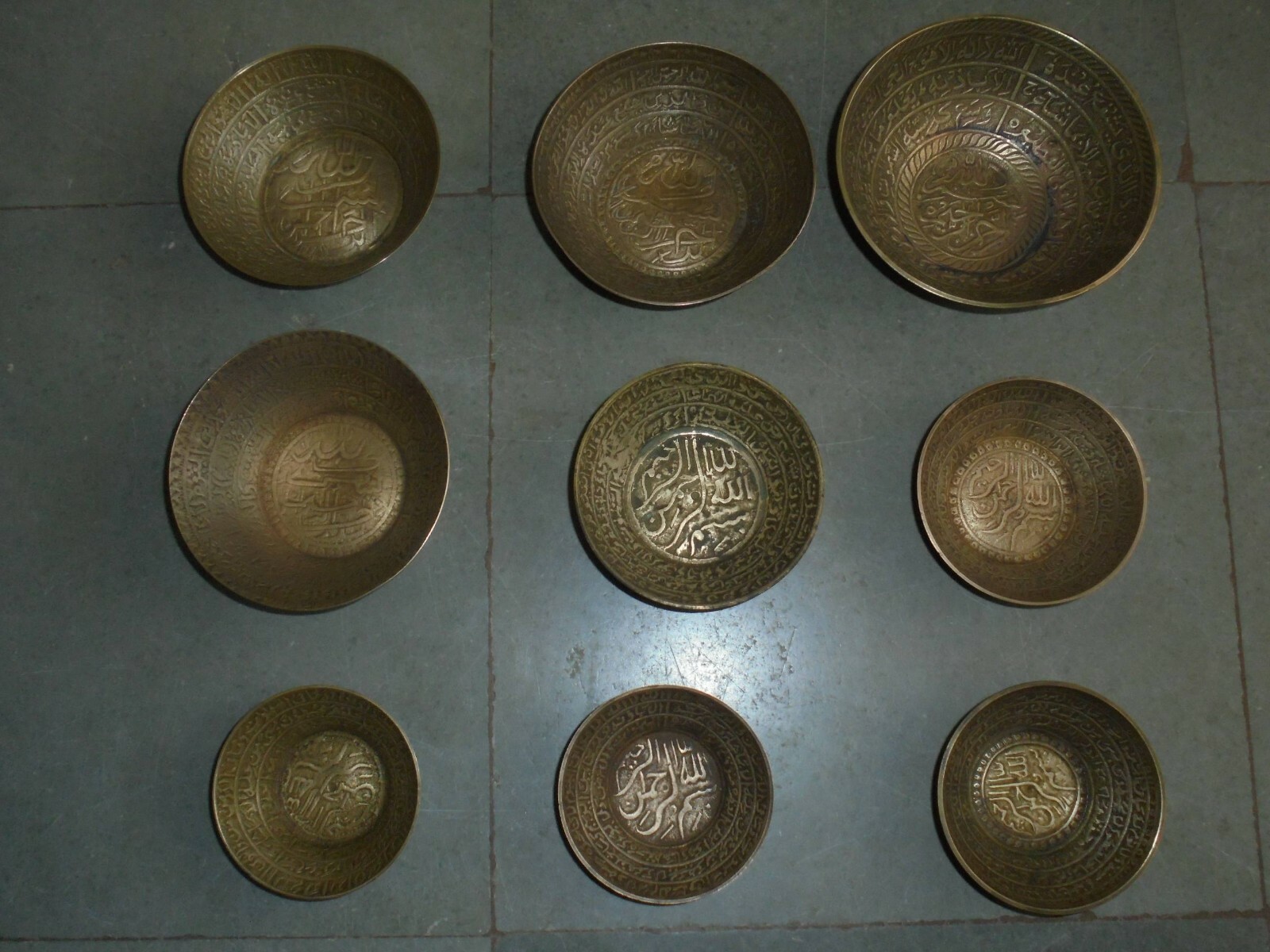 9 Pc Vintage Brass Handcrafted Islamic Language Engraved Round Bowls | eBay
