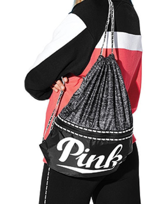 Victoria's Secret Pink GREY MARL Drawstring Backpack Bag Tote Duffle ...