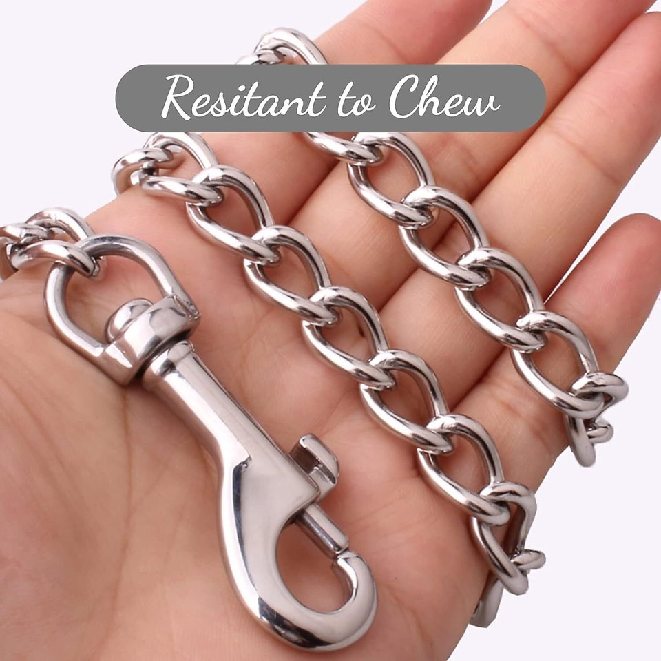 4ft Metal Chain Dog Lead Pet Puppy Leash Long Anti-Chew Control Pet ...