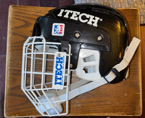 ITECH Vintage Black Hockey Helmet Size Medium with Full Mask | eBay