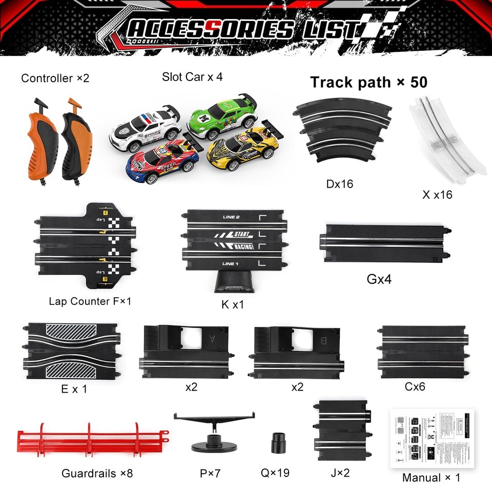 3 IN 1 Slot Car Race Track Sets with 4 High Speed Slot Cars, Electric ...