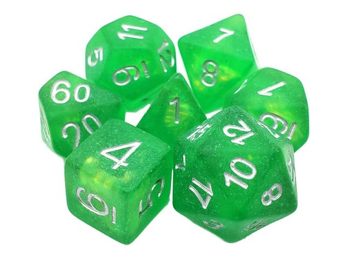 Old School 7 Piece DnD RPG Dice Set: Infused - Frosted Firefly - Green ...