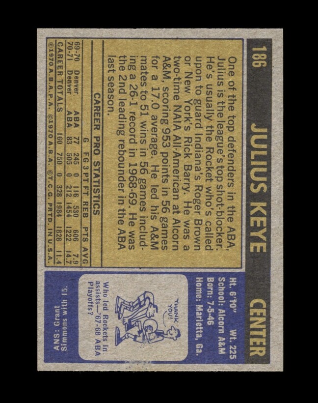 1971-72 Topps Set-Break #186 Julius Keye NM-MT OR BETTER *GMCARDS* | eBay