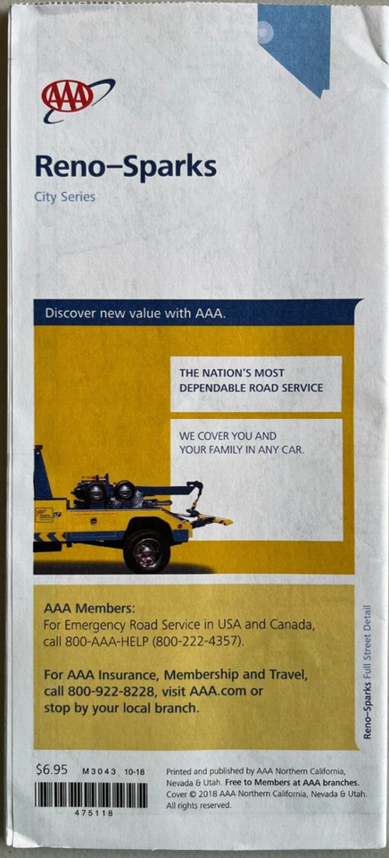 New AAA RENO - SPARKS NEVADA ROAD MAP Highway Tour - City Series NV | eBay