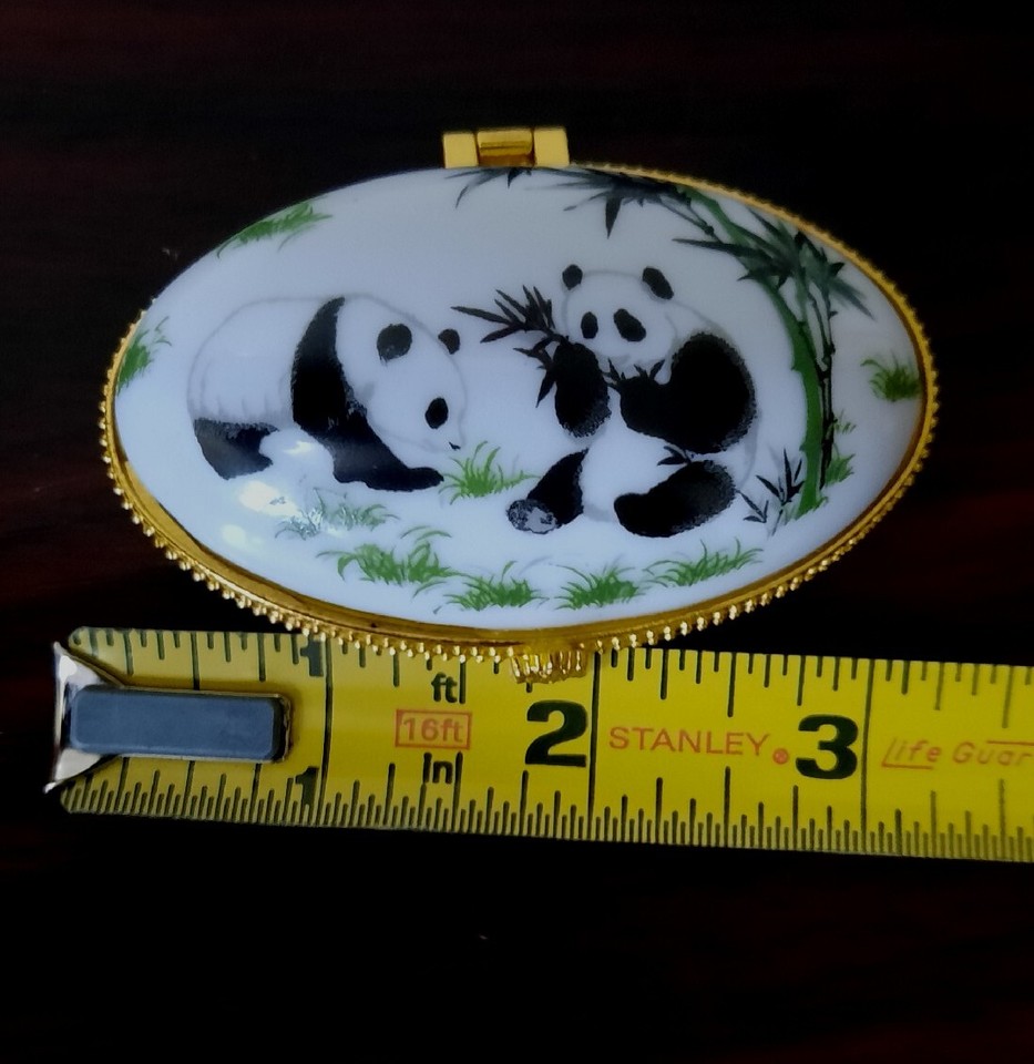 Vintage Panda Lover Trinket Box Chinese Signed Oval Shape | eBay