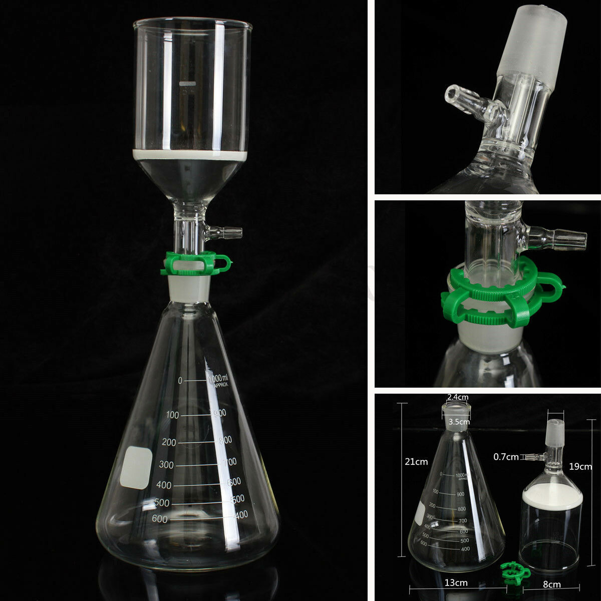 Glass Suction Filter 250ml Buchner Funnel + 1000ml Litre Erlenmeyer ...