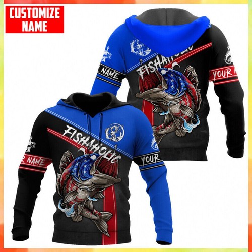 Hoodie 3D Bass Fishing Custom Name Vintage Fishaholic All Over Printed ...