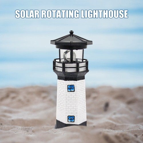 LARGE SOLAR POWERED LIGHTHOUSE ROTATING LED BULB GARDEN ORNAMENT PATIO ...