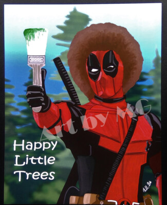 Marvel Deadpool as Bob Ross High Quality Art Print MCU Movie Portrait ...