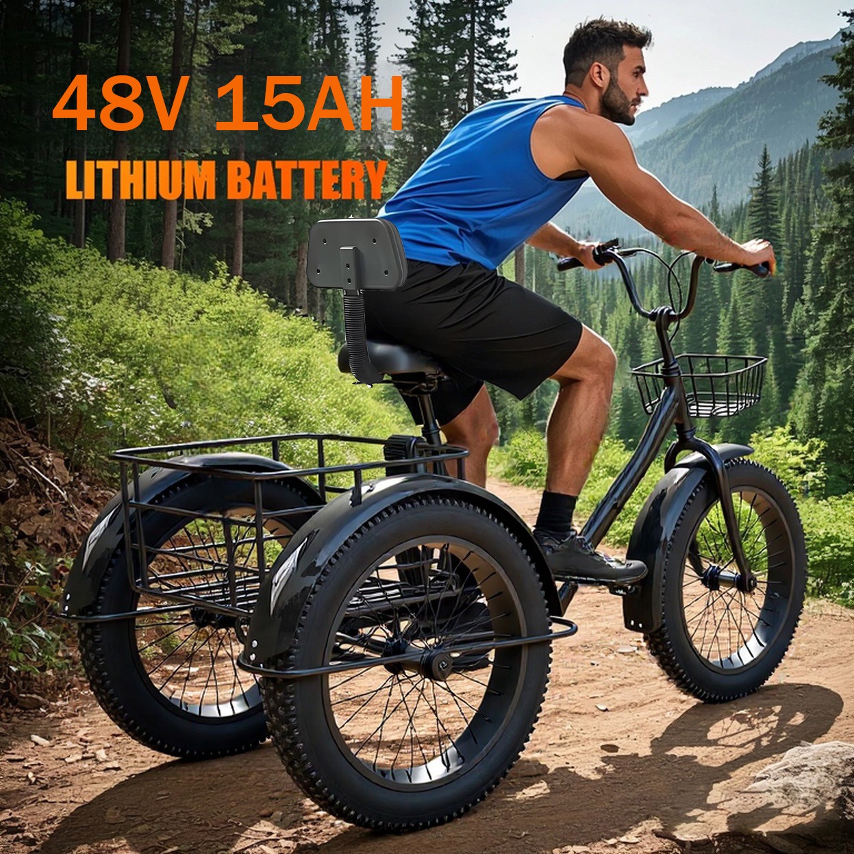 Electric Trike Tricycle 20'' 3-Wheel E-Bike 48V Commuter Foldable ...
