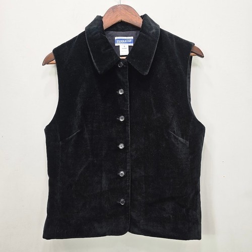 Vtg Pendleton Vest Women 8 Black Velvet Lined USA Made Button Collar ...