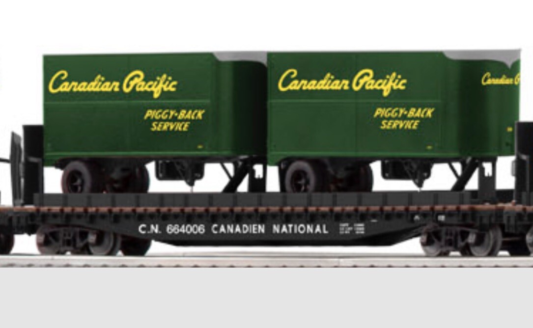 LIONEL CANADIAN PACIFIC PS-4 FLATCAR & PUP PIGGYBACK TRAILERS 6-27494 ...