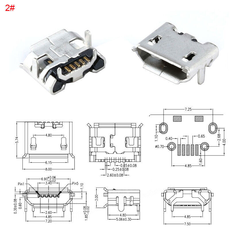 ALL Mini Micro USB Type-B 5P Female Socket DIP/SMT/SMD 5 Pin Jack ...