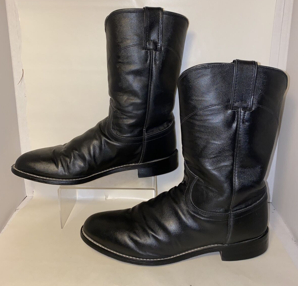 Justin Men's Black Kipskin Classic Leather Roper Boots Size 8.5 EE ...