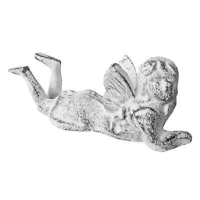 Playful Cast Iron Angel Fairy Pixie Figurine Statue Distressed White ...