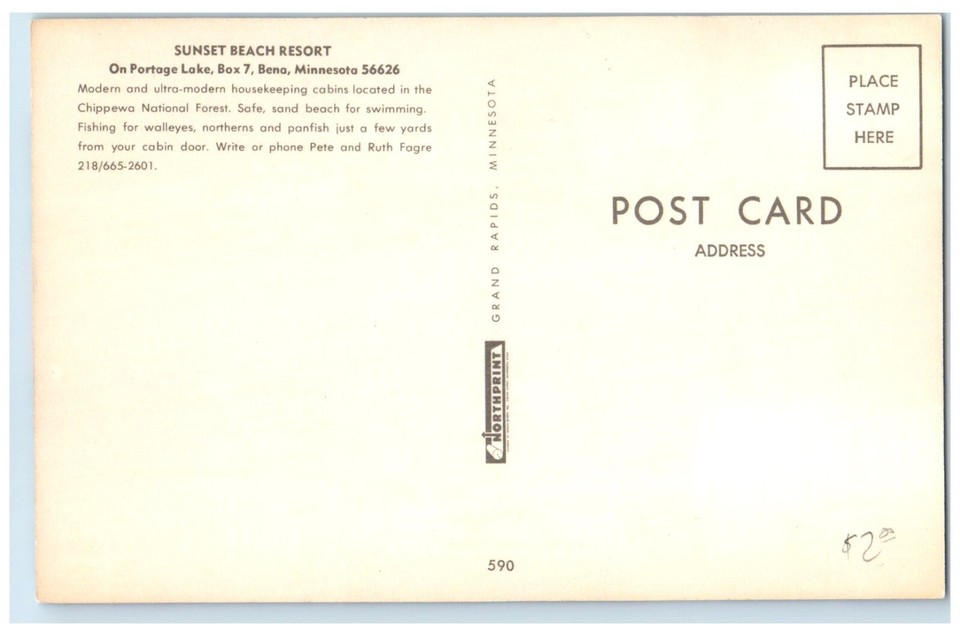 c1960 Sunset Beach Resort Portage Lake Bena Minnesota Multiview Vintage ...