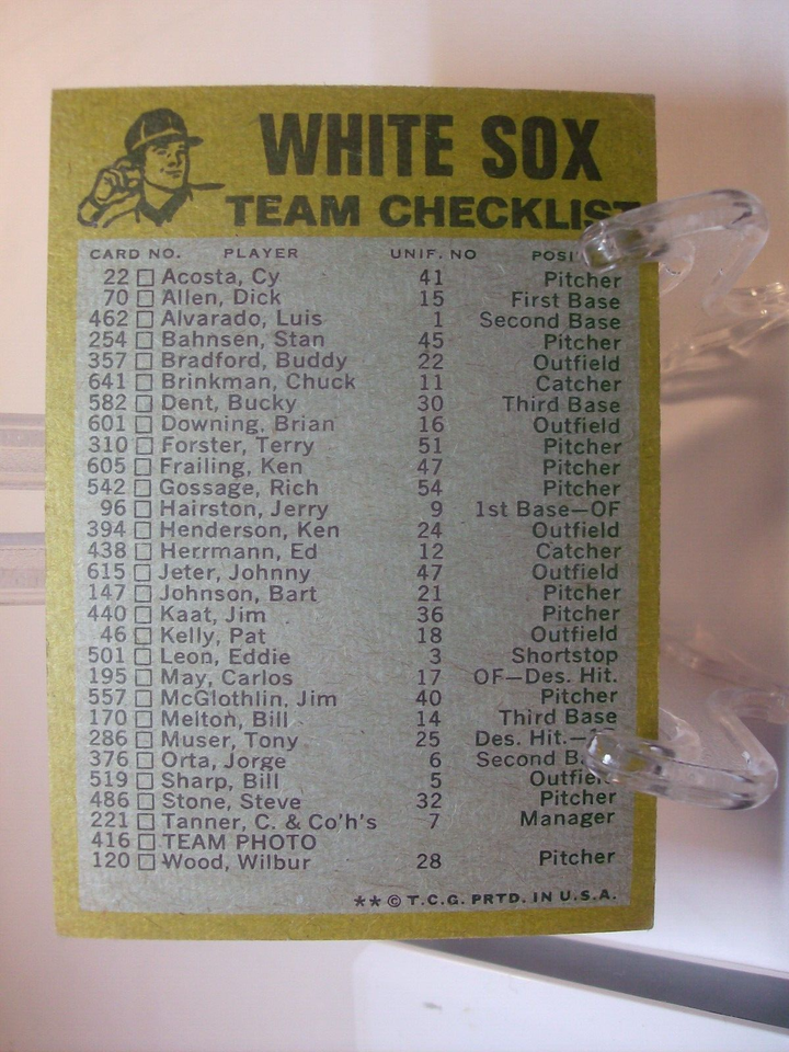 1974 Topps Team Checklists Two Asterisk (**) Chicago White Sox (93986 ...