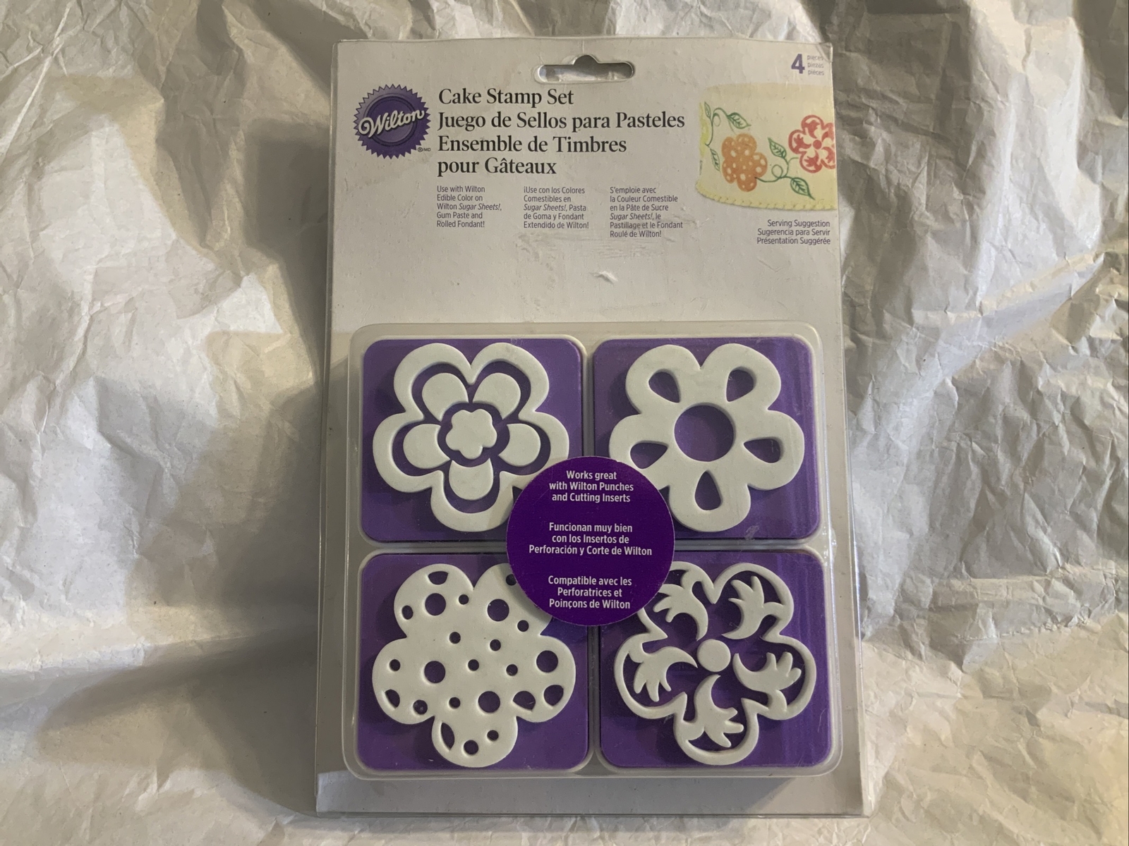Wilton Cake Stamp Set -Flowers - 4 Piece Set- Cake Decorating SEALED ...