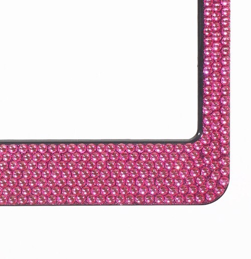 Hot Pink Crystal Rhinestones On Black License Plate Frame 7 rows ...