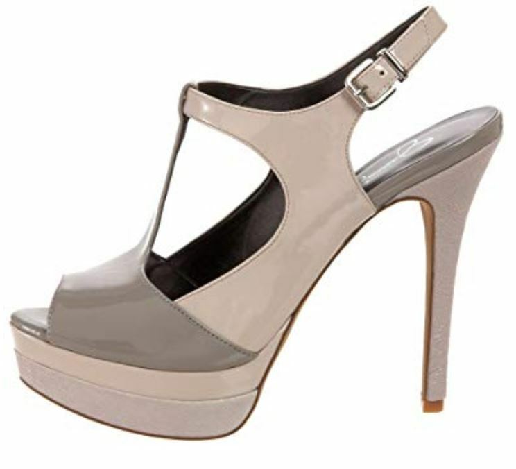Jessica Simpson Elso Clapton Grey Patent Leather Peeptoe Sandal Heel 8 ...