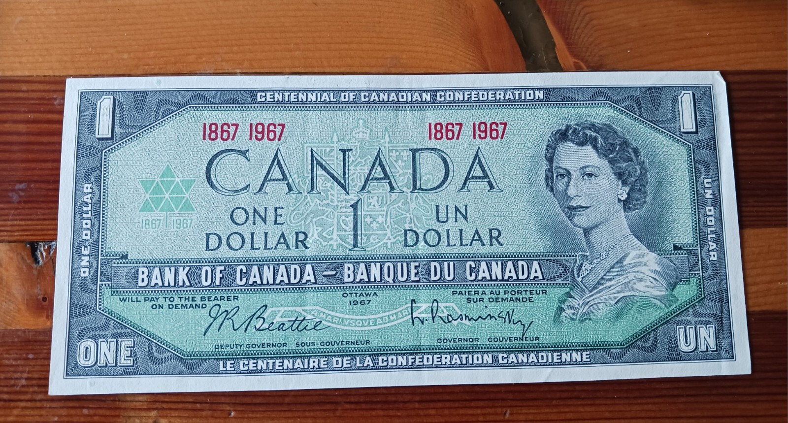 1967 Canada $1 One Dollar Banknote. Centennial. circulated. Ink Stain ...