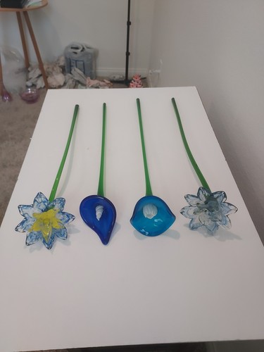 4 Vintage Hand Blown Glass Long Stem Murano Style Flowers 20" Long | eBay