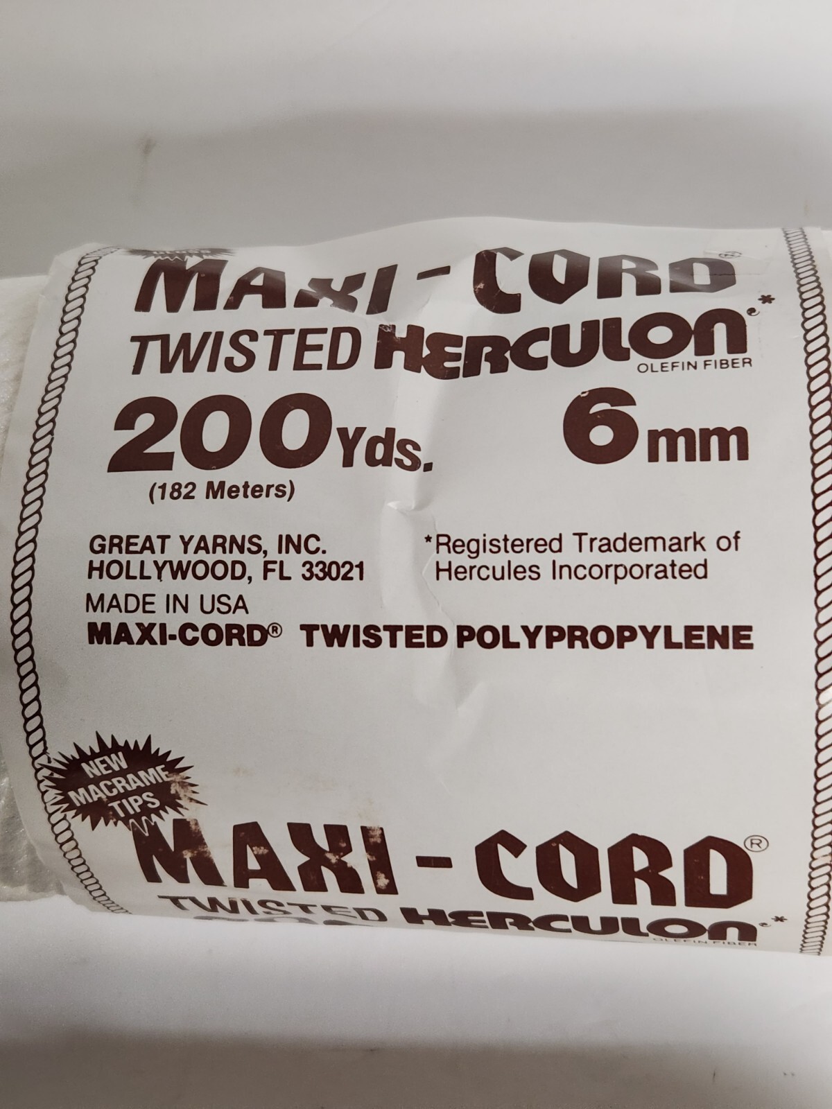 Vintage Maxi-Cord White Twisted Herculon 200 Yrd 6mm Macrame Cord | eBay