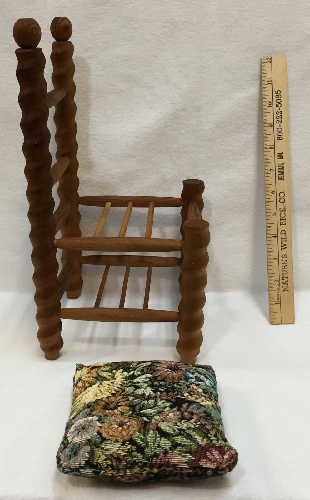Doll Chair Handmade Wooden Dowel w/ Tapestry Pillow Cushion 13" Display ...
