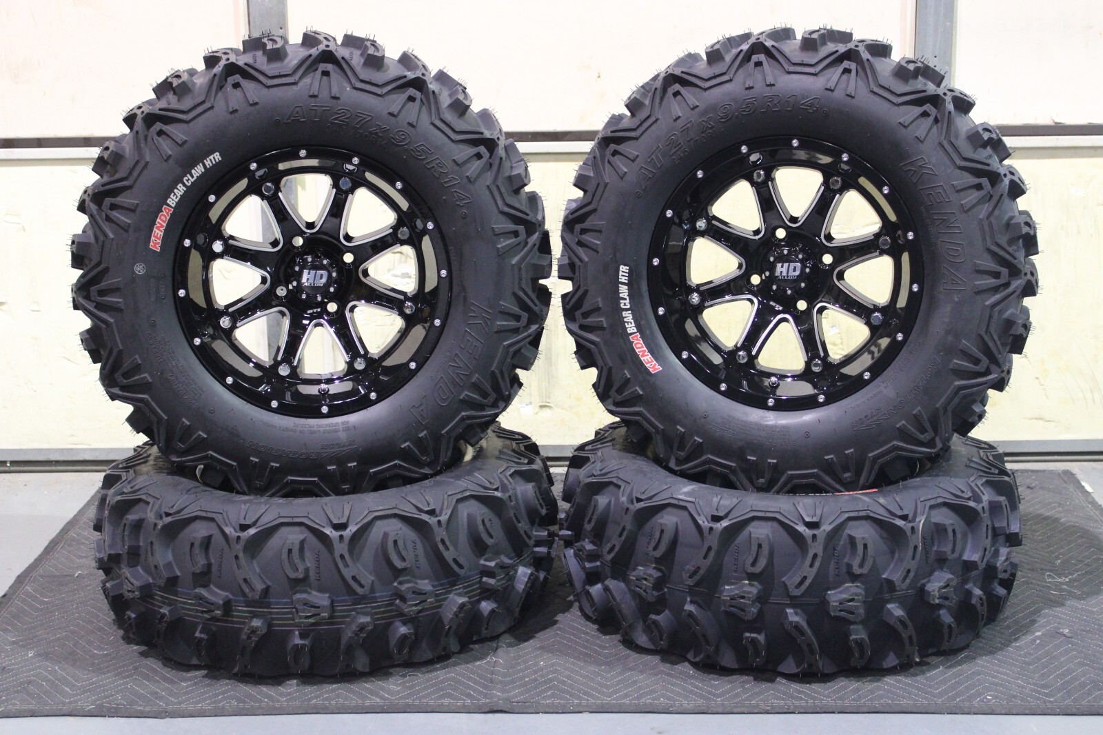 HONDA RINCON 27" BEAR CLAW HTR RADIAL 8 Ply ATV TIRE 14" HD4 WHEEL KIT ...