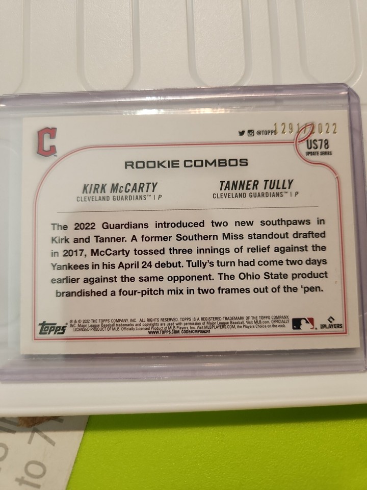 2022 Topps Update Series Rookie Combos Kirk McCarty Tanner Tully GOLD ...