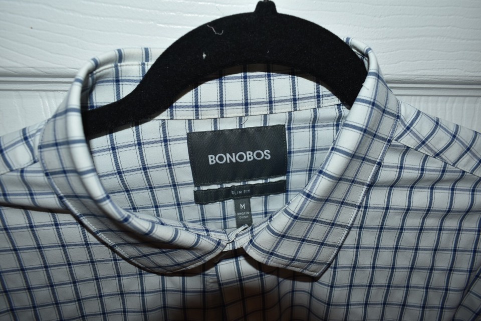 Bonobos Men White Navy Check Long Sleeve Shirt SZ M | eBay