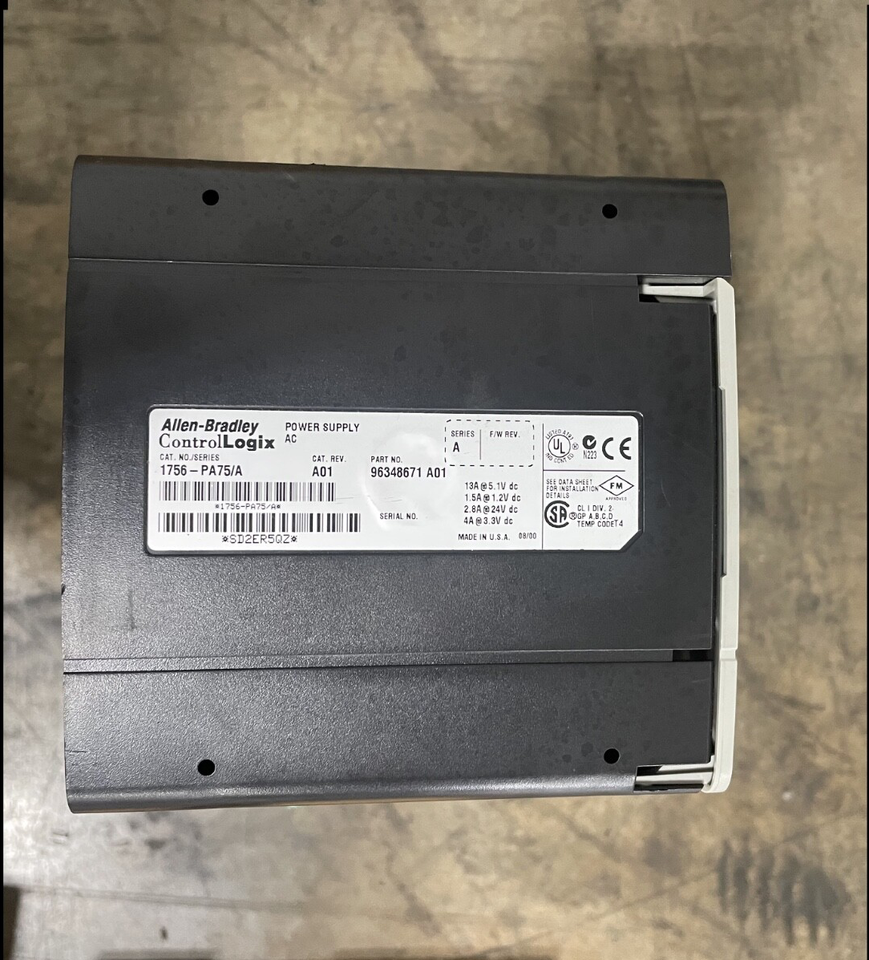 Allen-Bradley ControlLogix 5550 1756-PA75/A PLC, 1756-A10/B RACK, and 9 ...
