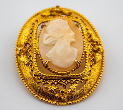 VINTAGE REAL GENO LARGE GOLD PLATE CAMEO BROOCH | eBay