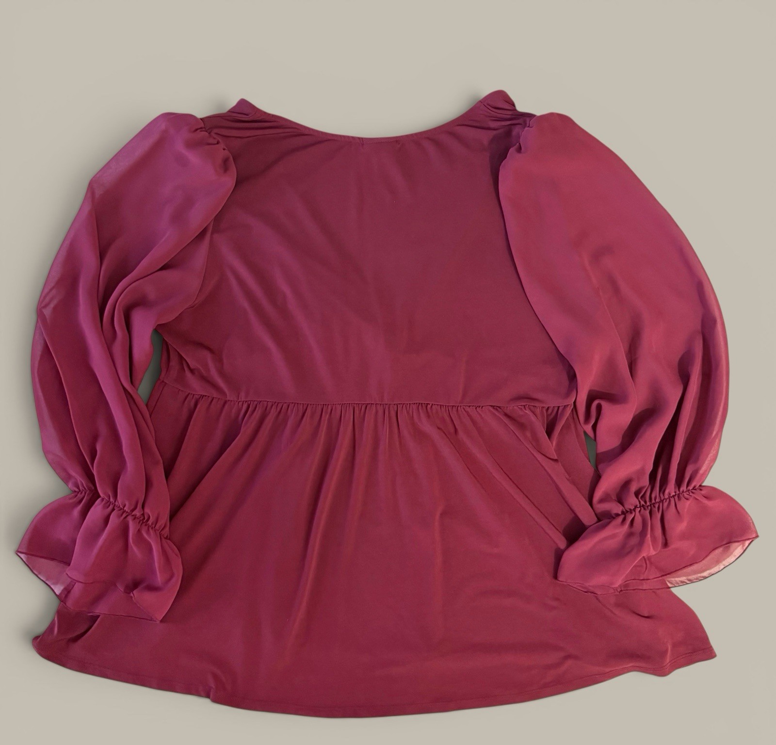 Torrid 3 Faux Wrap Blouse Plus Size 3X 22 24 Burgundy Sheer Balloon ...