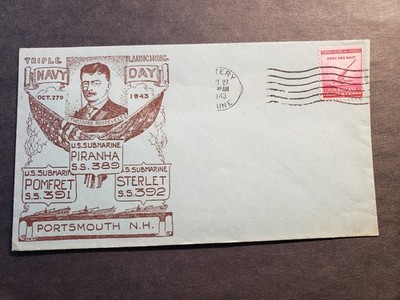 USS POMFRET SS-391 Naval Cover 1943 w/ TRIPLE Launch Cachet USS PIRANHA ...