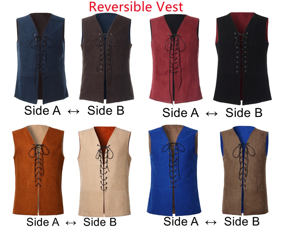 Men's Medieval Waistcoat Renaissance Reversible Lace-Up Vest Vikings ...