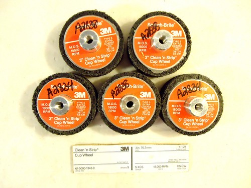3M Clean 'n Strip Cup Wheel, 5 Pcs., Extra Coarse, 3/8"-24 Thread, New ...