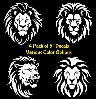 4 Pack Lion Heads Vinyl Decals Car Window Laptop Tumbler Tablet Mugs ...