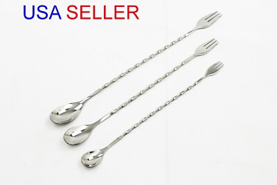 Bartender Twisted Double End Spoon Fork Stainless Steel Bar Mixing ...