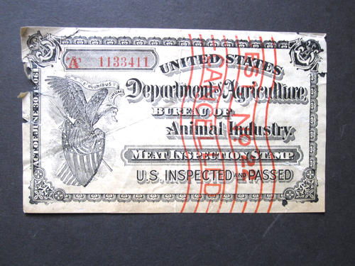 vTg "1906" USDA Bureau Animal Industry Meat Inspection stamp RARE ...