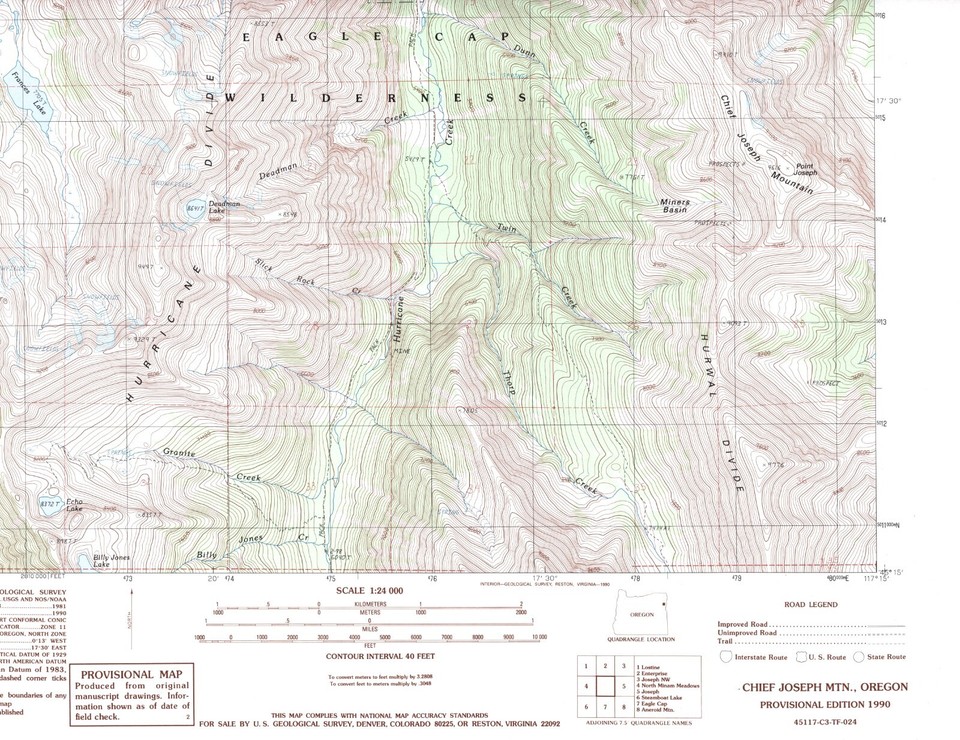Chief Joseph Mtn. Quadrangle Oregon 1990 USGS Topo Map 7.5 Minute ...