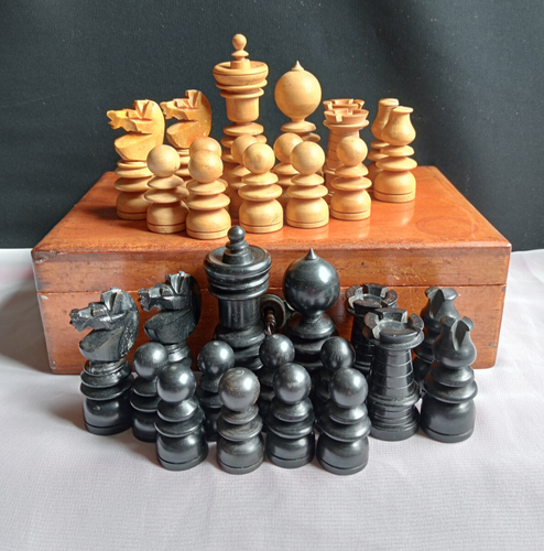 Antique Jaques St. George Chess Set - Wooden Box with Key | eBay