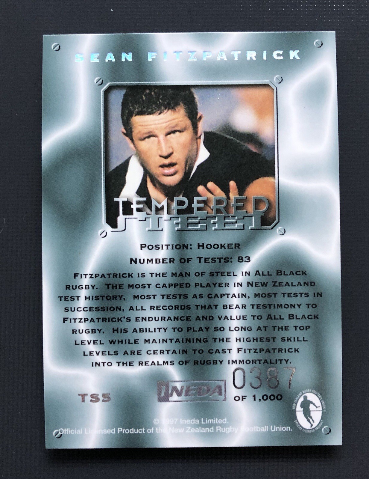 1997 Ineda NZ All Black Trading Cards Tempered Steel TS5 Sean ...