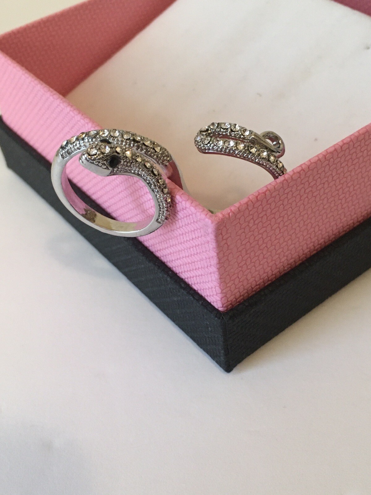 Rare Conjoined Snake Long Serpent Rings Clear Rhinest… - Gem