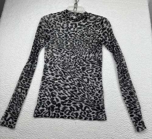 90's Y2K Leopard Print Sheer Mesh LS Blk White Grunge Goth Dark Fairy ...