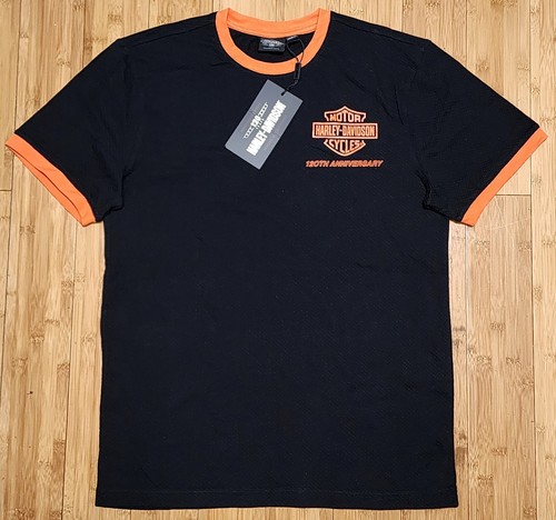 Harley-Davidson 120th Anniversary Ringer Tee Shirt Black Men's M Logo ...