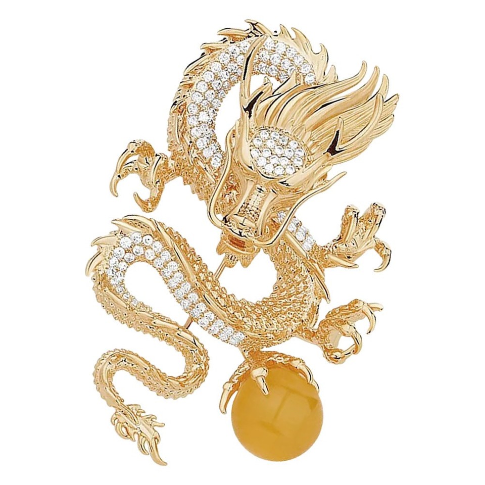 Chinese Dragon Brooch Pin Zinc Alloy Rhinestone Lapel Pin Women Gift ...
