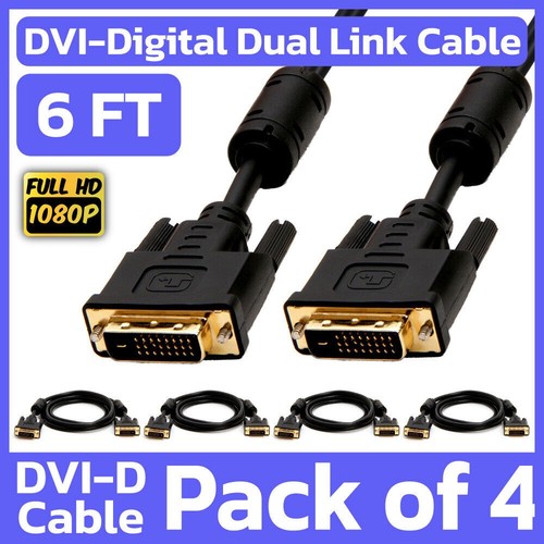 4 Pack 6 Feet DVI Cable DVI-D Dual-Link Male to Male Cord Digital ...
