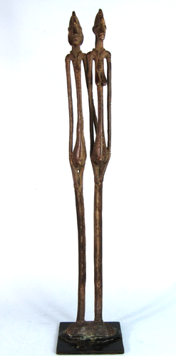 African Bronze Sculpture 20" Elongated Man & Woman Statue Vtg ...