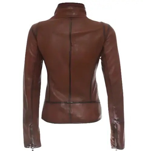 Stylish Brown Leather Jacket with Asymmetrical Zipper Design & Sleek ...